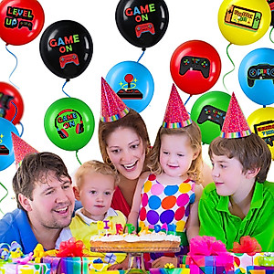 Zomiboo 45 Pieces Video Game Latex Balloons, 12 Inch Gaming Gamer Birthday Party Decorations for Kids' Party Boys Video Game Party Game Night Party Game on Party Level Up Party Supplies, Blue,green