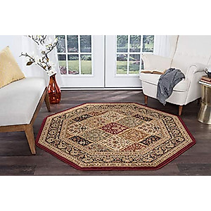 Princeton Traditional Oriental Red Octagon Area Rug, 5' Octagon