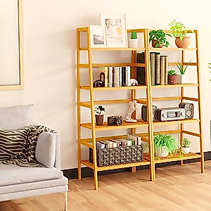 Bamboo Bookshelf - Narrow Ladder Shelf with Adjustable Height for Plants and Books - Ideal for Bathroom, Living Room, Bedroom and Kitchen