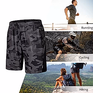 Santic Men's Mountain Bike Shorts Padded Pack of Two Cycling Shorts with Liner Loose-fit Stretchy Zipper Pockets Bicycle MTB Shorts Trail Camo Black XL