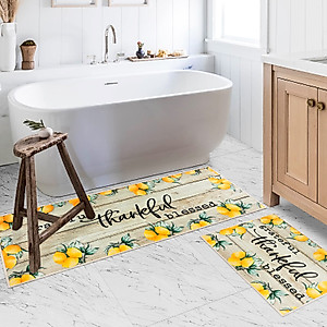 Asrug 2 Pieces Kitchen Rug Set Non-Slip Backing Mat Natural Design Throw Rug for Kitchen Doormat Runner Rug Set, Lemon Design, 17"x48"+17"x24"