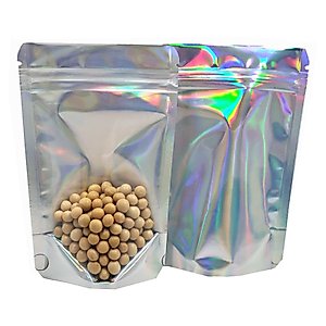 BAT Pack Resealable Stand Up Zipper Lock Bags Heat Seal Pouches Gusset Bottom Clear Foil Food Storage Packaging Bag (50, 3.3x5.1 inch)