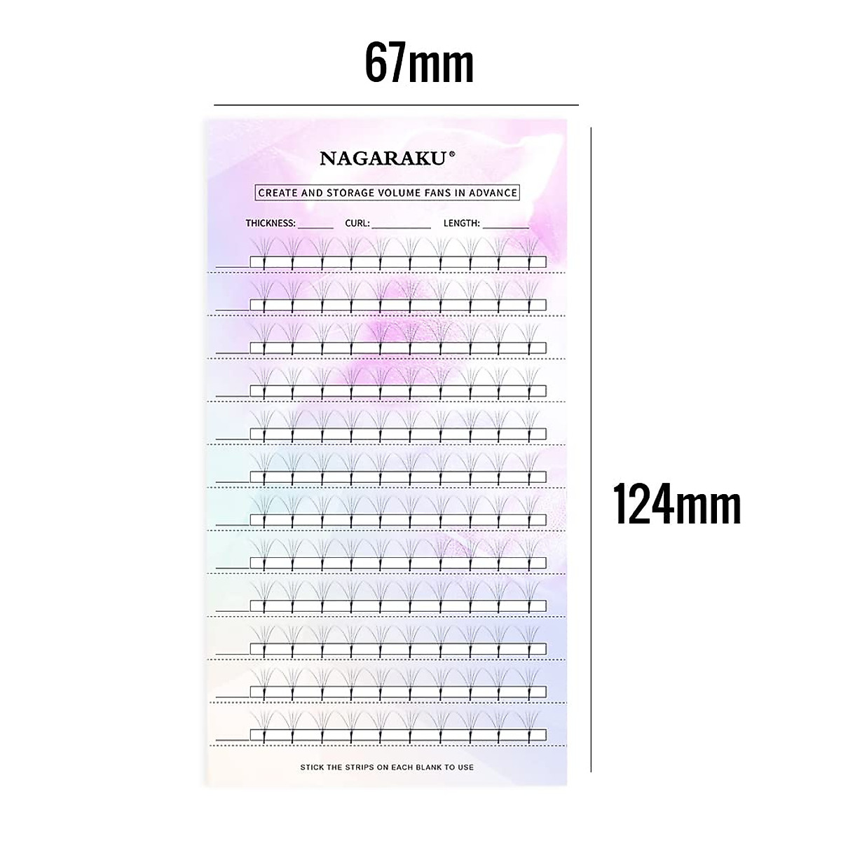 NAGARAKU Eyelash Extension Storage Card Premade Fans Volume Lash Storage 2mm Sticky Strip False Eyelashes Paper Card (20 Sheets with 1 Roll Tape)