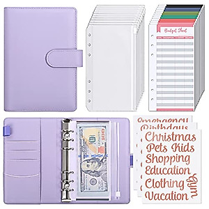 SKYDUE A6 Budget Binder,Money Organizer for Cash with 8pcs Zipper Envelopes,12pcs Expense Budget Sheets & 24 Rose Gold Sticky Labels,Money Saving Binder for Budgeting