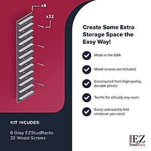 Made in USA | EZStudRack Adjustable Between Stud Shelf Bracket | Shelf Brackets for Wall Mounted Shelf | Shelving Brackets for Home | Garage Shelf Brackets- Wood Not Included- 8 Pack (4 Pair) Gray