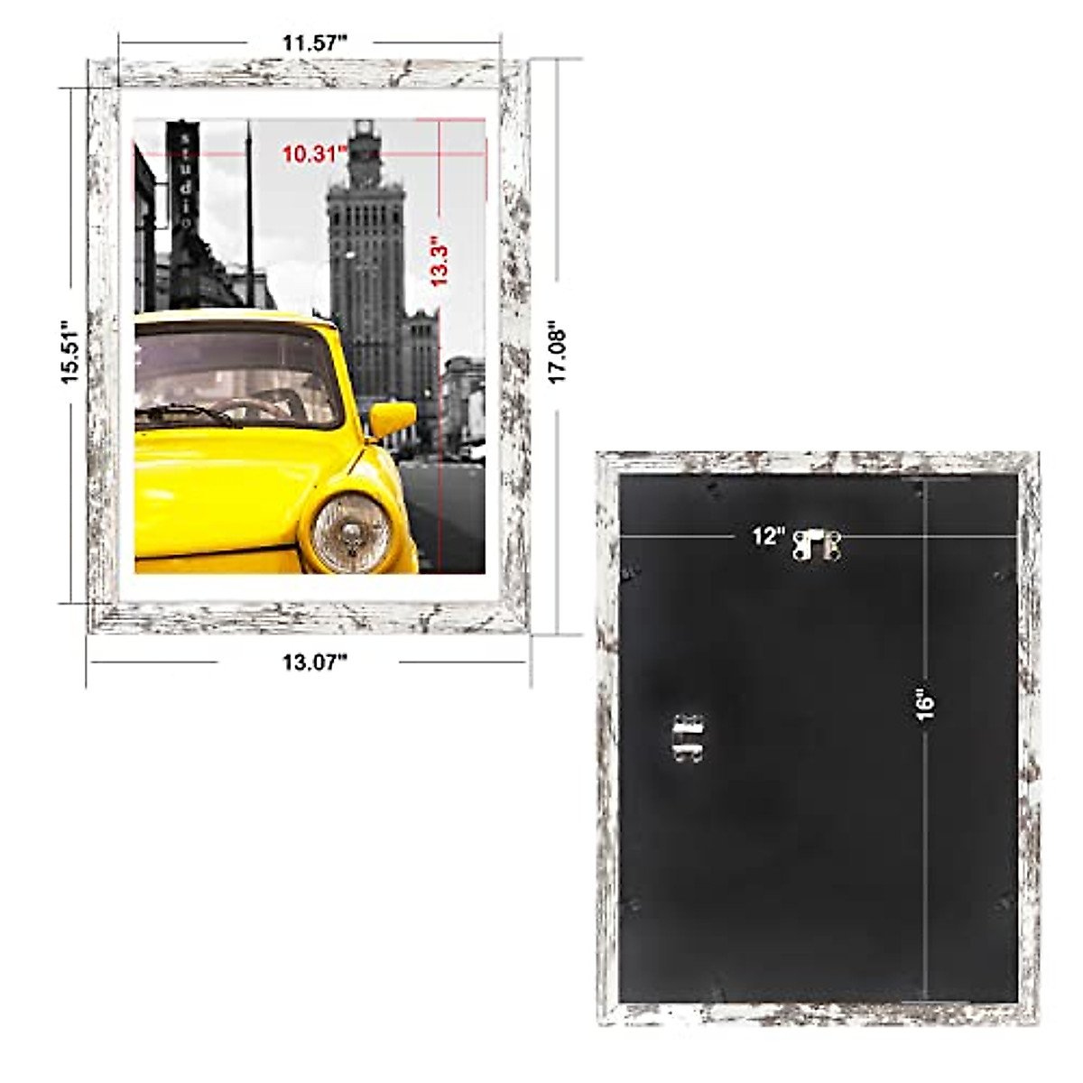 Emeyart 12x16 Rustic Picture Frames Solid Wood Display Pictures 11x14 Photos with Mat or 12x16 without Mat, Farmhouse Distressed White Wooden Picture Frame Wall Art for Wall Mounting