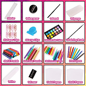 Alloytop 226 Pcs Art and Craft Supplies Colored Pencils - School Supplies Kit Painting Drawing Sketching Coloring Teens Girls Boys Kids Ages 6 7 8 9 10 11 12 Years Old with Oil Pastels Crayons