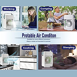 Portable Air Conditioners Cooler, 4IN1 Portable AC mini Fan, 120°Oscillating Evaporative Personal Air Cooler with 4 Speeds, LED Light,2 Humidify,2/4/6H Timer,Low Noise,Desktop Office, Home, Bedroom