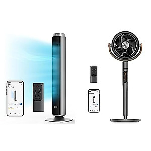 Dreo Tower Fan Smart Voice Control, 25 DB Quiet DC Portable Bladeless Fan, Compatible with Alexa & Pedestal Fan with Remote, PolyFan 513S, 43'' Quiet Standing Fan for Home Bedroom, Classic Silver