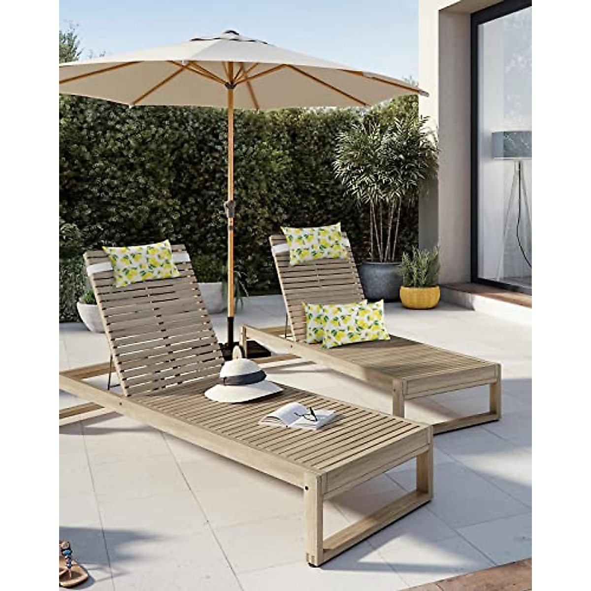 Recliner Head Pillow Ledge Loungers Chair Pillows with Insert Summer Farm Rustic Yellow Lemon Lumbar Pillow with Adjustable Strap Outdoor Waterproof Patio Pillows for Beach Pool Chair, 2 PCS