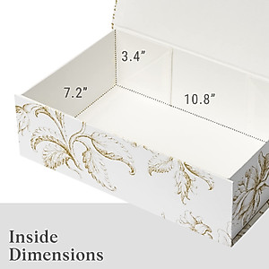 Sorarto Luxury Magnetic Gift Box | Sturdy Reusable Decorative Gift Boxes for Groomsmen & Bridesmaid Proposal, Wedding, Fancy Birthday Presents in White Linen Fabric Paper, 11.5" x 7.5" x 3.5" (Golden Bouquet)