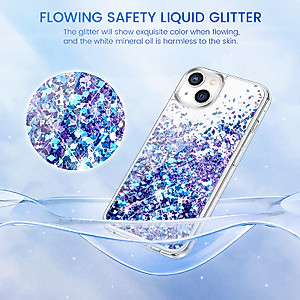 Caka Case Compatible for iPhone 13 Mini Glitter Phone Case Girly Women Bling Sparkle Flowing Floating Quicksand Waterfall Clear Soft TPU Case Cover for iPhone 13 Mini (5.4 inches) (Blue Purple)