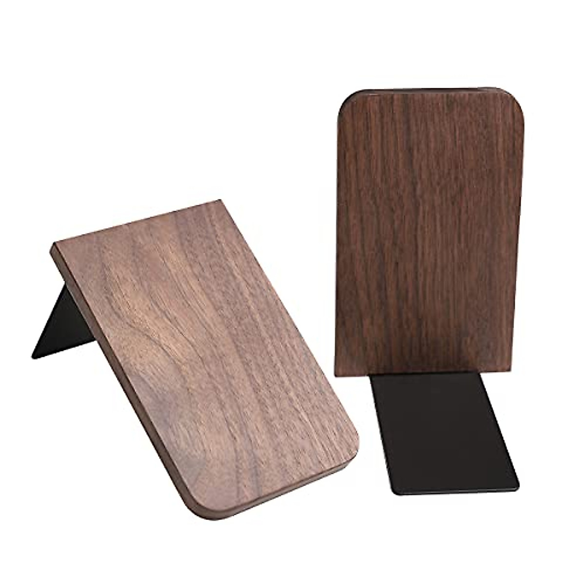 Muso Wood Book Ends for Shelves, Non-Slip Bookends, Heavy Duty Wooden Bookend Support for Books and Movies (Walnut 1 Pair)