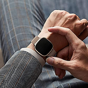 ZWGKKYGYH Bands Compatible with Fitbit Sense Versa 3 Versa 4 and Sense 2 Smartwatch Women Men, Stainless Steel Metal Mesh Magnetic Band Replacement for Sense/Sense 2/Versa 3/Versa 4, Small Champagne