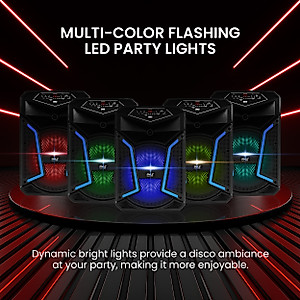 Pyle Portable Bluetooth PA Speaker System - 800W Outdoor Bluetooth Speaker Portable PA System w/ Microphone In, Party Lights, MP3/USB, FM Radio, Rolling Wheels - Mic, Remote - Pyle PPHP122SM,Black