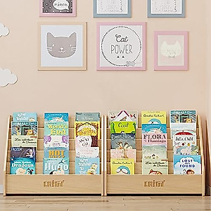 ERUGI Front-Facing Montessori Bookshelf,5 Tier Book Display Shelf for Toddler,Kids Storage Magazine Rack,Solid Wood Bookcase Organizer,Perfect for Playroom,Bedroom,Study Living Room,Nursery,Classroom