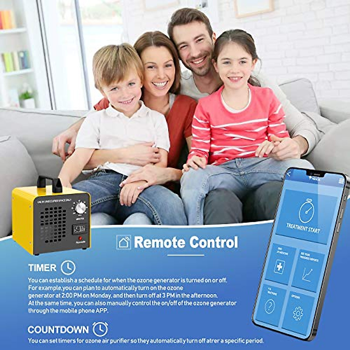 Commercial Ozone Generator 10000mg/h Remote Control Timing Ozone Machine Odor Eliminator Industrial O3 Ozone ionizer purifiers Deodorizer Ozonator for Rooms, Car, Home, auto, Smoke, Cars and Pets