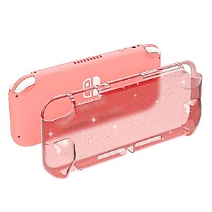 Switch lite Clear Glitter Case, Switch lite Coral Case, Switch lite Soft TPU Case - Coral