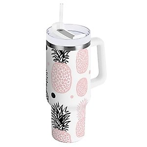 ODAWA Stainless Steel Vacuum Insulated Tumbler 40oz with Lid and Straw, Pineapples Dots White Travel Insulated Tumblers