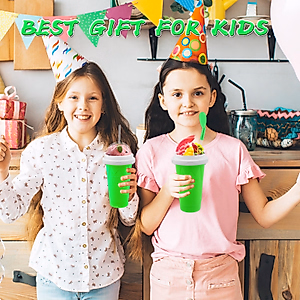 Slushy Maker Cup - DIY Magic Slushy Maker Squeeze Cup, Portable Smoothie Squeeze Cup for Juices, Milk and Ice Cream Make, Double Layers Silicone Slushie Cup with Straw for Friends,Family Gifts (green)