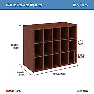 ClosetMaid 15 Cube Stackable Storage Organizer for Shoes, Bags, Crafts, Hobbies with Wood Shelves, for Closet, Entryway or Mudroom, Dark Cherry