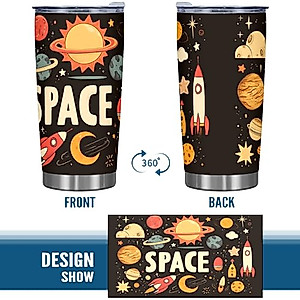 QWEUIOP 20oz Insulated Travel Coffee Mug Cartoon Outer Space Planet Rocket Stainless Steel Tumbler with Lid Double Wall Vacuum Coffee Cup For Hot and Cold Drinks14143