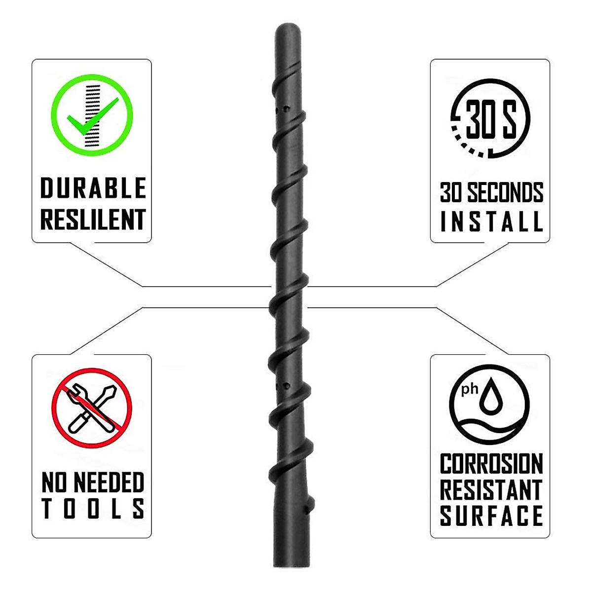 Car Wash Proof Antenna for Chevy Silverado and GMC Sierra Accessories (2009-2025) | 9 inch Spiral Direct Short Replacement Antenna (M7 Thread)