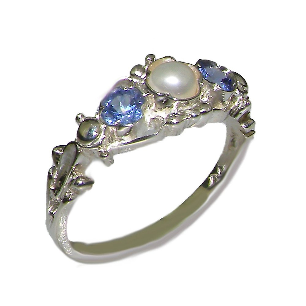 925 Sterling Silver Cultured Pearl and Tanzanite Womens Promise Ring - Size 6.5