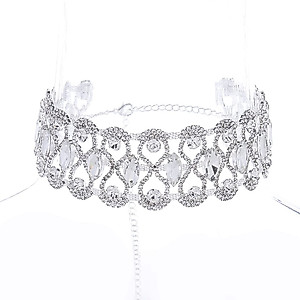 CanB Rhinestone Necklace Choker Adjustable Crystal Collar Wedding Bridal Choker Sparkly Neck Jewerly Accessories for Women and Girls (Silver)
