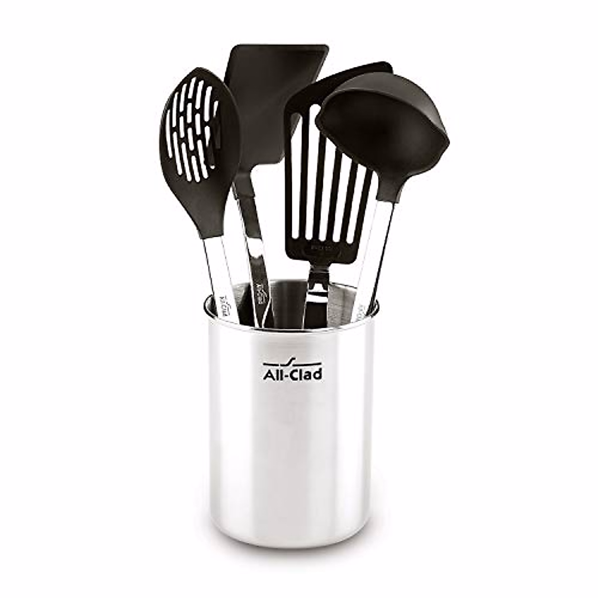 All-Clad Scratch & Heat-Resistant Nylon Tools with Stainless Steel Handles and Caddy, 5-Piece