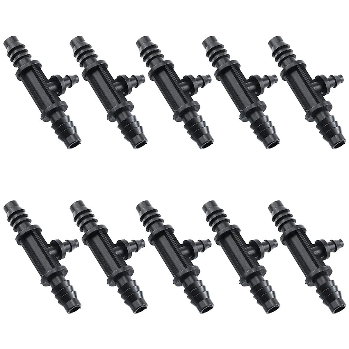 DGZZI Garden Hose Reducing Tee Barb Connector 10PCS Black 3/8 Inch to 1/4 Inch Greenhouse Drip Irrigation Water Splitter for 4 mm Drip Hose