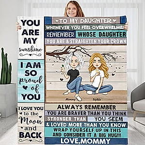 KERAOO Customized Throw Blanket to My Daughter - I Love You to The Moon and Back - Daughter Birthday Gift from Mommy - Personalized Name Blanket Gift for Daughter Christmas Mother's Day