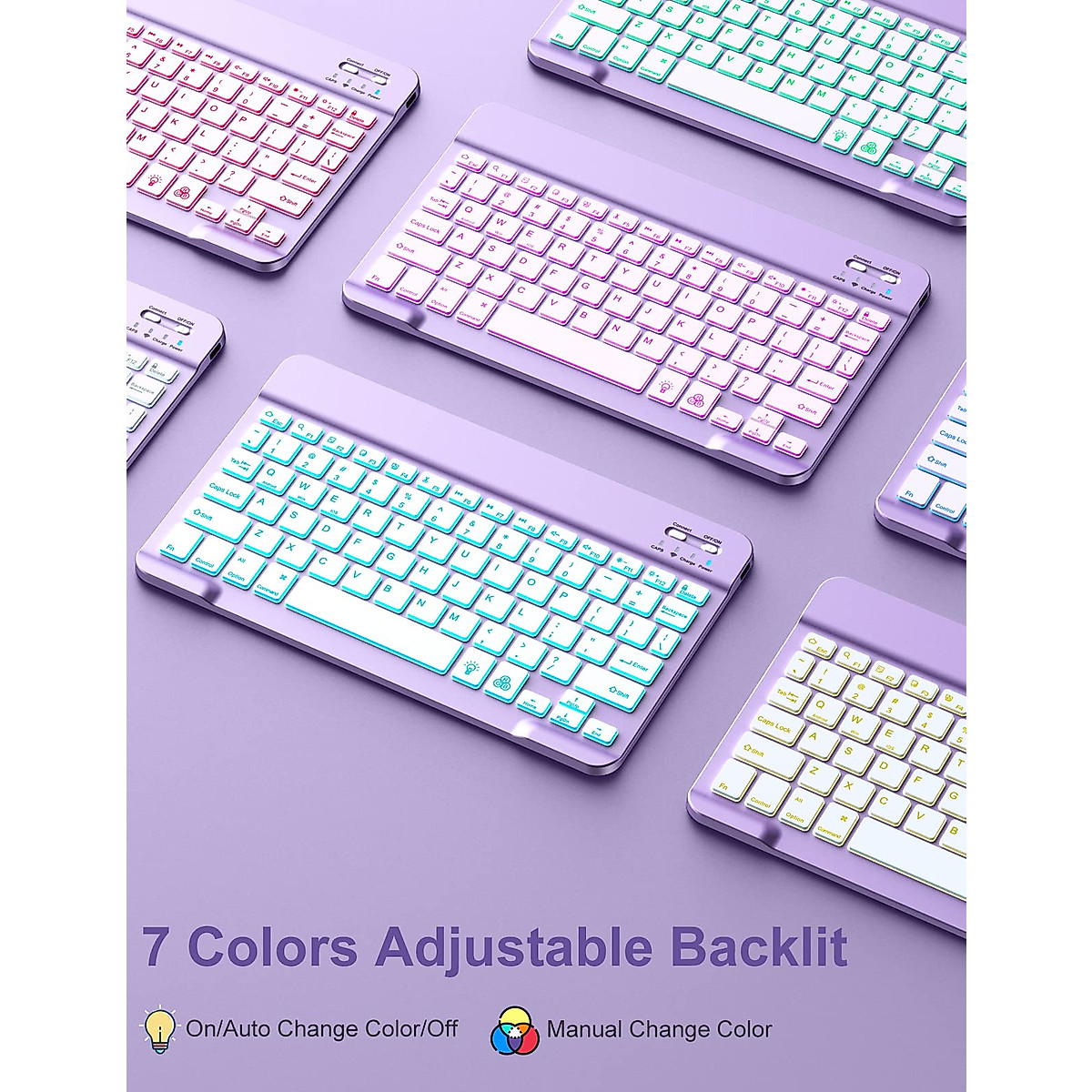 Hamile for iPad 9th Generation Case with Keyboard 10.2 Inch - Backlit Wireless Detachable Folio Keyboard Cover with Pencil Holder for iPad 8th Gen/7th Gen/iPad Pro 10.5"/iPad Air 3rd Gen (Purple)