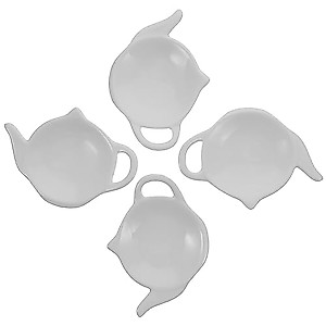 Ipetboom Jewelry Stand Teapot Shaped Tea Bag Holder 4pcs Ceramic Teabag Coaster Caddy Saucer Seasoning Dish Snack Plate Spoon Rests Bracket Jewelry Ring Dish for Tea Time Ring Holder
