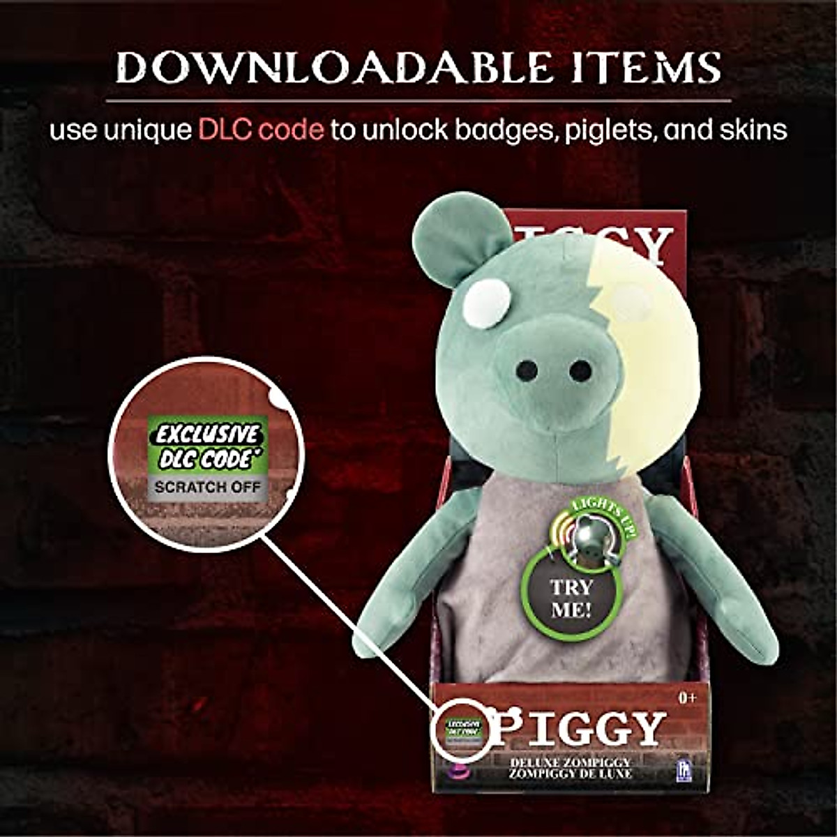 PIGGY ZomPiggy Plush Stuffed Animal Toy with Light Up Eye and Sounds, 13"