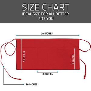 Utopia Wear 3 Pocket Waist Apron [Pack of 12], Server Waitress short for Men Women, Kitchen, Restaurant, Crafting, BBQ Work Server Aprons (Red)