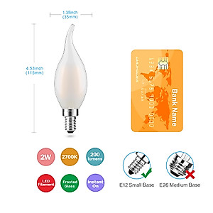AIELIT Frosted E12 LED Candelabra Bulb, 2 Watt(25W Equivalent), Soft Warm 2700K, Dimmable CA10 Flame Tip LED Light Bulbs for Pendant Chandelier Ceiling Fans, 4-Pack