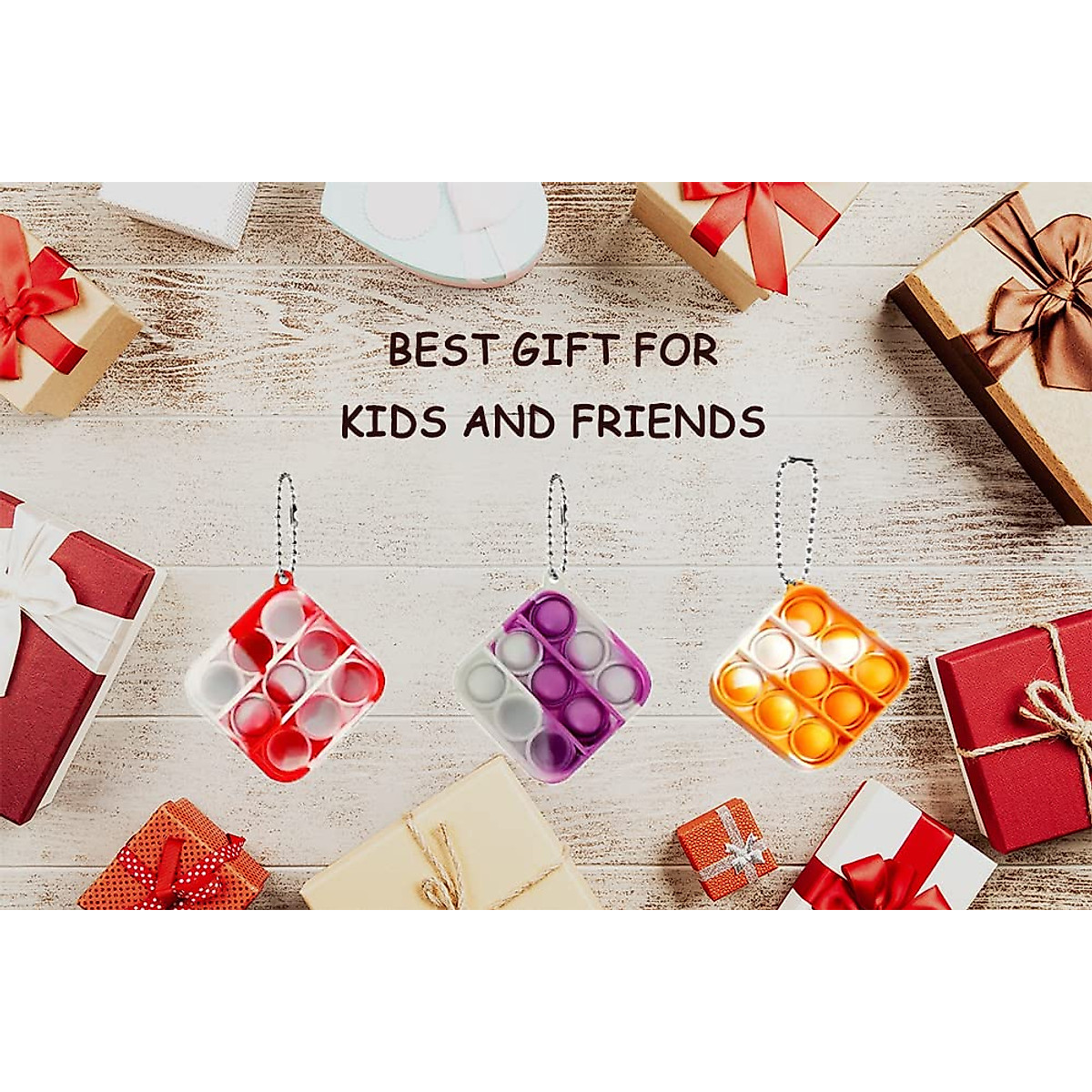 Random 50 pcs Color Mini Squeeze Pop Bubble Fidget Sensory Toys, Mini Keychain Wrap Small Relieve Anxiety Stress Toy, Pop Bulk Silicone Classroom Prize for Kids Adult Party Gift