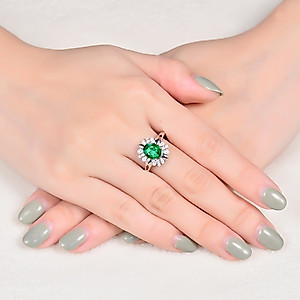 Lanmi 14K White Gold Natural Green Emerald Rings Diamond Engagement Wedding for Women Promotion