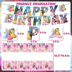 Princess Peach Birthday Party Supplies, Princess Peach Party Decorations, Princess Peach Party Favors Include Banners, Hanging Swirls, Balloons, Cake Decoration, Cupcake Toppers, Tablecloth