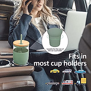 kytffu 32oz Glass Tumbler with Straw and Lid, Reusable Boba Smoothie Cup Iced Coffee Tumbler with Silicone Sleeve, Fits Cup Holder Glass Water Bottle BPA Free, Olive