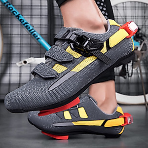 SDEQA Mens Womens Cycling Shoes Road Bike MTB Bicycle Shoes Compatible with Look SPD SPD-SL Delta Cleats Compatible with Peloton Shoes Pre-Installed Clip in Pedal,Grey,10.5