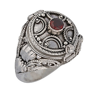Medieval Ringed Cross Poison Locket Sterling Silver and Garnet Ring Size 8(Sizes 6,7,8,9,10)