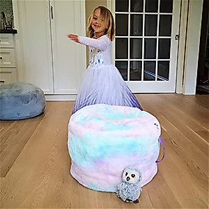 MiniOwls Plush Toy Storage Solution (Cover, Unfilled) - Rainbow Furry Bean Bag - Soft Teddy Faux Fur Organizer with a Zipper. Pouf 20x20x15 Contemporary Accent Ottoman (Unicorn, Medium)