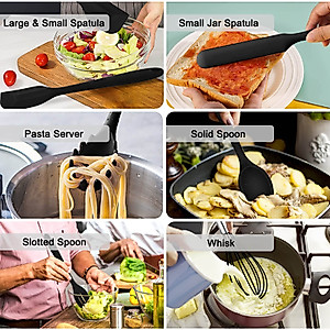 TeamFar Kitchen Utensil, 28 PC Silicone Kitchen Cooking Baking Utensil Set for Nonstick Cookware, Spatula Holder Spoon Whisk Tuner, Heat-Resistant & Non-Stick, Non-Toxic & Dishwasher Safe- Black