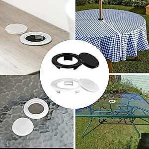 Coufce 2 Inch Patio Table Umbrella Hole Ring and Cap Set, Umbrella Hole Ring Plug, Outdoor Patio Umbrella Hole Plug for Patio Table, Yard(Black+White),2Set