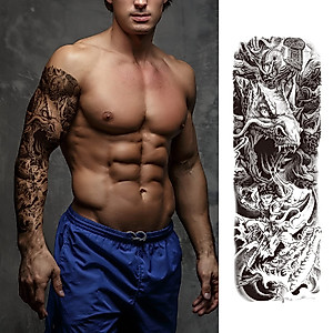 CUTELIILI Full arm temporary tattoo for Men,12sheets (L19“xW7”) Sleeve Tattoos temporary, Fake Tattoos That Look Real and Last long，Tiger Dragon Koi Evil Eyes