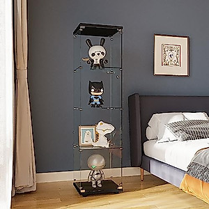 Display Cabinet with Glass Door and Lock, 4-Shelf Fast Installation in 30 Mins Curio Cabinets with 5mm Tempered Glass Floor Standing Bookshelf for Home,Kitchen (Black, 64.6”Hx16.7''Lx 14.4''W)