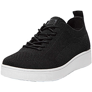 FitFlop Women's Rally Tennis Sneaker-Tonal Knit, Black, 9