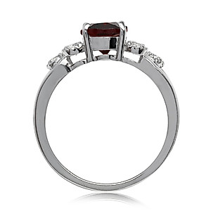 Silvershake 2.05ct. 9X7mm Natural Oval Shape Garnet and White Topaz 925 Sterling Silver Engagement Ring Size 10